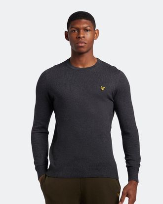 Lyle & Scott Baumwolle-Merino-Pullover mit Rundhalsausschnitt in Dunkelgrau
