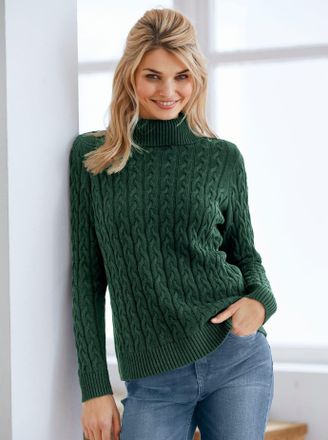 Heine Rollkragenpullover HEINE Rollkragen-Pullover, Damen, Gr. 34, grün (moos), 60% Viskose, 40% Baumwolle, unifarben, Pullover, Topseller