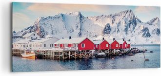 Arttor Wandbilder Dekoration Wohnzimmer Lofoten Dorf Angeln Panorama Bilder auf Leinwand 120x50cm Leinwandbild Schlafzimmer Küche Wand Kunstdruck Art Groß Wa