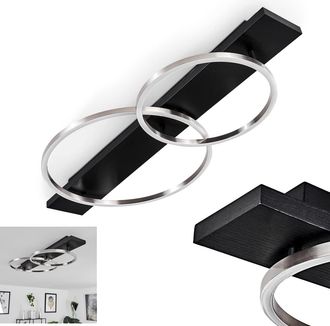 HOFSTEIN LED Deckenleuchte Pompu, moderne Deckenlampe aus Metall/Holz/Kunststoff in Schwarz/Nickel-matt/Weiß, 2 x LED 12 Watt, 3000 Kelvin, 3400 Lumen