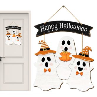Generico Halloween-Wandschild, Geistertafel zum Aufh&auml;ngen an der T&uuml;r, 35 cm, aus Holz, kreative Horror-Dekoration, langlebige Halloween-Dekoration f&uuml;r den Eing