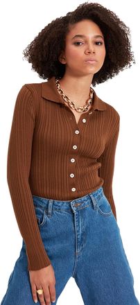 Trendyol Damen Trendyol Kvinders cardigan, standardstørrelse, med rullekrave Pullover, Braun, L EU