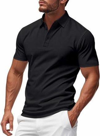 Generic Chemise de travail à manches courtes en coton pour homme - Col en V - Couleur unie - Coupe ajustée - Élégant - Uni - T-shirt basique - Coupe confortab