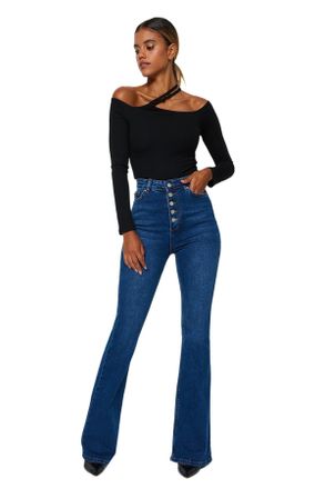 Trendyol Damen Normal Waist Flare Jeans, Blau, 38 EU