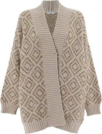 Brunello Cucinelli Femme, Pulls, Beige, Taille: 44 FR Wool Open Front Cardigan