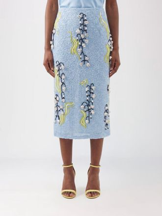 Des_Phemmes Jupe midi crayon slim avec broderie de perles et applique fleurie
