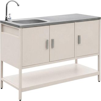 Sweeek Cuisine dext&eacute;rieure en acier beige avec &eacute;vier L120cm