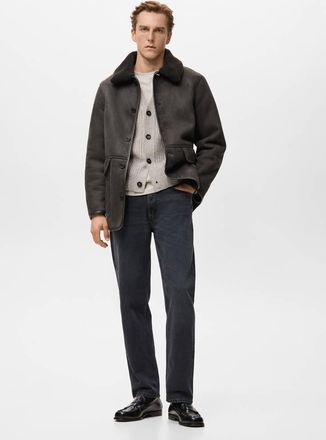 Mango Veste imitation daim et mouton retourn&eacute; chocolat - Homme - XL - MANGO MAN