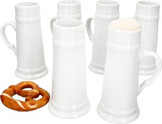 MamboCat 6er Set Fürsten-Krug mit Henkel I 0,5 Liter I weißer konischer Bierkrug aus Keramik für 6 Personen I schlanker glänzender Bierhumpen I Grillparty, Ver