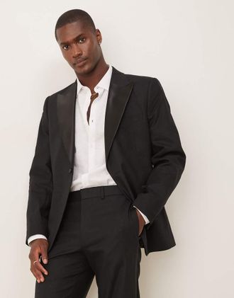 Asos Veste de smoking ajustée en lin mélangé - Noir