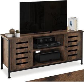 TecTake TecTake Meuble TV 110 x 41,5 x 50,5 cm, Meuble Salon pour Television, 2 Compartiments Ouverts et 2 ferm&eacute;s par Porte, 4 encoches Pratiques, Etagere t&eacute;l