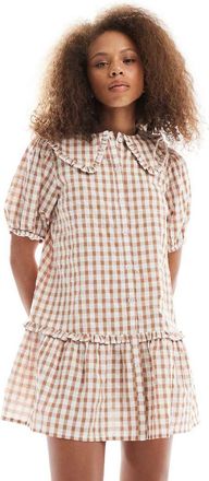 Wednesday's Girl Mini-Hängerkleid in Rostrot mit strukturierten Vichy-Karos-Orange