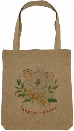 Fabulous Sac Shopping Tote Bag Aspect Lin - Dresseuse de Koala Dessin Original Mignon - Sac de Courses Toile Epaisse 360g Beige Naturel Cabas Port&eacute; Epaule Soli