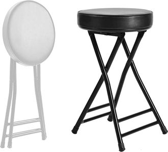 Generic Klappbarer Barhocker, Faltbarer Runder Gepolsterter Hockerstuhl mit Fu&szlig;st&uuml;tze, Thekenh&ouml;he f&uuml;r K&uuml;che, Wohnzimmer, Garten(Black)