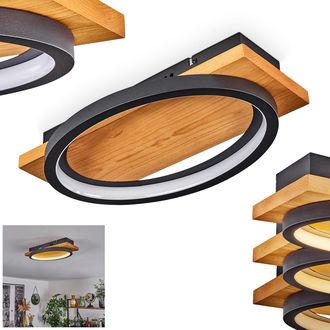 HOFSTEIN LED Deckenleuchte Pompu, dimmbare Deckenlampe aus Metall/Holz/Kunststoff in Natur/Schwarz, Leuchte im skandinavischen Design, dimmbar über Lichtschalt
