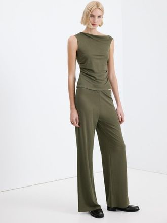 Mango Asymmetrisches Top mit drapiertem Kragen khaki - Damen - M - MANGO