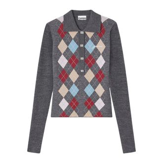 Ganni Femme, Tops, Multicolore, Taille: 36 FR Merino Jacquard Polo