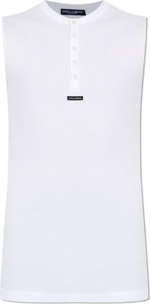 Dolce & Gabbana Homme, Tops, Blanc, Taille: 2XL Haut Logo C&ocirc;tel&eacute;