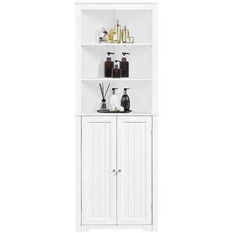 Yaheetech Badezimmerschrank Eckschrank Hochschrank mit verstellbaren F&auml;cher und 2 T&uuml;ren Dreieckiger Badkommode Eckregal Standregal mit viel Stauraum Wei&szlig;, 163 c