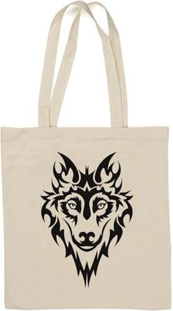 Generic Big Bad Wolf Tribal Art Sac fourre-tout en coton naturel Blanc