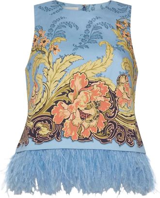 Cara Cara Belmond Top mit Blumen-Print und Federbesatz - Blau