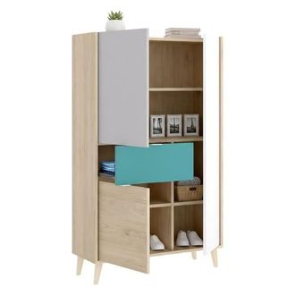 Dmora Duan-Sideboard, Wohnzimmer-Pantry-Buffet, modernes Wohnzimmer-Sideboard mit 3 T&uuml;ren, 81 x 43 x 137 cm, Wei&szlig; und Eiche
