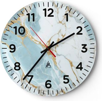 Arttor Modern Wanduhr Art Deco Glanz Marmor 40x40cm Rund Gro&szlig; Wand Uhr Glas Analog Zimmeruhren K&uuml;che B&uuml;ro Wohnzimmer Glasuhr Wall Clock Dekoration Design Wan