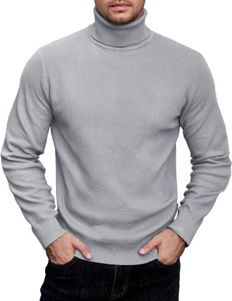 Coofandy Rollkragenpullover Herren Strickpullover Winterpullover Feinstrick Pullover Business Warm Pulli Herrenpullover Langarm Hellgrau XXL