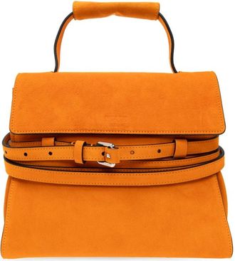 Moschino Sac &agrave; main en daim avec logo - Femme - Sacs - Orange - Taille: ONE Size