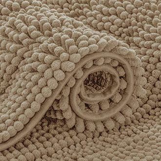 Subrtex Badezimmerteppiche, Chenille-Badteppich, gestreift, Plüsch-Badematte, weiche Teppiche für Badezimmer, wasserabsorbierend, Duschmatte, schnell trocknen