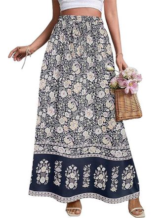 Onsoyours R&ouml;cke Damen Sommer Rock Lang Maxirock A-Linie Sommerrock Hohe Taille Elastisch Boho Strandrock A2 M