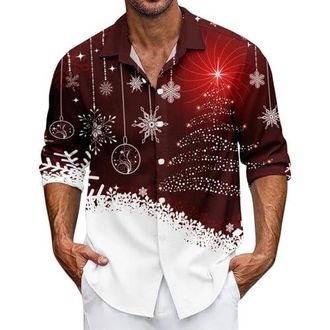 Generic DENGJIAMY Chemises de Noël boutonnées pour homme - Imprimé fantaisie - Chemisier de Noël moche - Manches longues - Col décontracté, bordeaux, 3XL