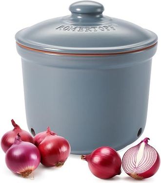 Römertopf Römertopf Vorratstopf MAXI, blau-grau, aus Naturton, Ø 21 x 17,5 cm, 2,8 L, belüfteter Keramik-Frischetopf für 1,5-1,9 kg Zwiebeln & Gemüse, Unterteil