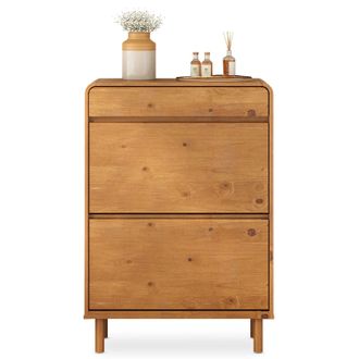 IDIMEX Schuhkipper NAEL mit 2 Klappen und Schublade, Eiche farben - schmaler Schuhschrank aus massivem Kiefernholz, platzsparende Schuhaufbewahrung mit Schub