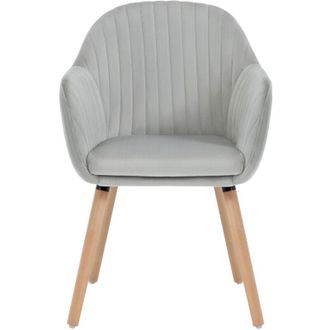 Woltu 1x Esszimmerstuhl, Küchenstuhl mit Rückenlehne Armlehne, Wohnzimmerstuhl, Polsterstuhl aus Samt Massivholz, für Esszimmer, Küche, Hellgrau - Woltu