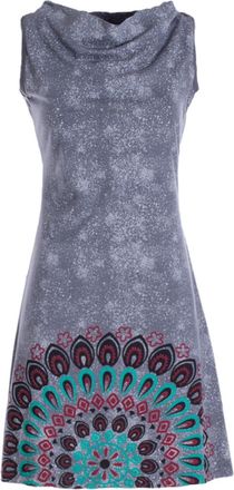 vishes &auml;rmelloses Damen-Kleid mit Mandala in Grau I Gr&ouml;&szlig;e XL (42) I Handgefertigt aus 100% Baumwolle I T-Shirt Kleid I Ideal f&uuml;r Fr&uuml;hjahr & Sommer I Nachhalt