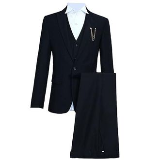 Generic Costume &agrave; revers crant&eacute; pour homme avec fermoir en m&eacute;tal, coupe ajust&eacute;e, pour mariage, bal, gar&ccedil;ons dhonneur, costume d&eacute;contract&eacute; daffaires, Noir, S
