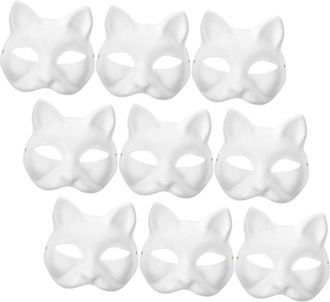 Valiclud 9 Stück Teiliges DIY Katzenmaske Weiße Papiermasken zum Bemalen Leichte Handbemalte Tiermasken für Kostüm Karneval Halloween und Kreative Bastelparty