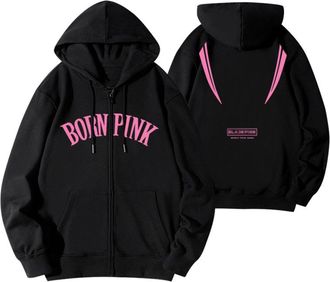 Generic BLI-NK Album Born Pink Hoodie Support Bedrucktes Merch-Sweatshirt Baumwoll-Rei&szlig;verschluss-Shirts(B Black-Fleece,XXL)
