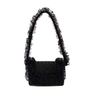 Self Portrait Womens Crystal Lace Detail Shoulder Bag Black Synthetic