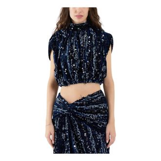 Sabina Mus&aacute;yev Navy Samt Pailletten Top - - Tops - Damen - Blau - M