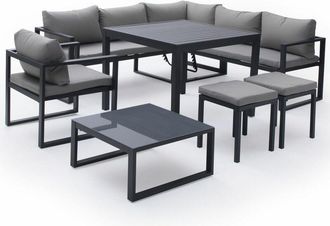 Happy Garden Salon de jardin modulable IBIZA en tissu gris 7 places - aluminium anthracite