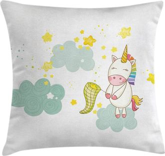 Abakuhaus Einhorn Kissenbezug, Einhorn-Feen-Druck, Digitaldruck Waschbar Farbfester Kopfkissenhülle Reißverschluß Beidseitiger Druck, 40 x 40 cm, Grün Gelb