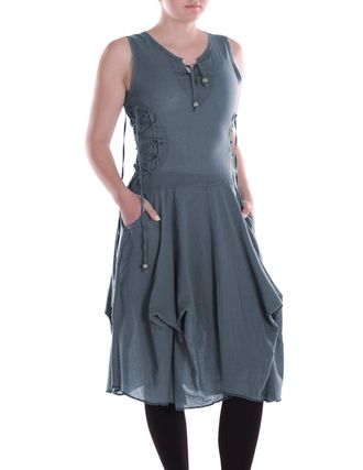 vishes Alternative Bekleidung - Damen knielanges Kleid Baumwolle Casual verstellbares Kleid im Lagen-Design mit Taschen grau 40