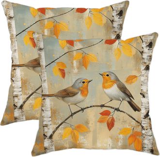 Generic Herbstvogel Kissenh&uuml;llen Quadratische Sofakissenbezug Mit Rei&szlig;verschluss Dekokissen F&uuml;r Bett Schlafzimmer Hotel 45X45Cm 2Er Set