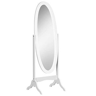 HOMCOM Miroir &agrave; Pied Ovale Style Shabby Chic Inclinaison r&eacute;glable dim. 48L x 46l x 147H cm MDF Blanc
