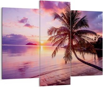 Arttor Mehrteilige Bilder auf Leinwand 130x100cm Leinwandbild Strand Meer Palme Groß Wanddeko Bild Schlafzimmer Set 3 teilige Wandbilder Dekoration Wohnzimme