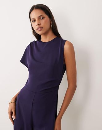 Mango One-Shoulder-Jumpsuit in Marineblau