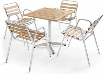 Oviala Ensemble jardin en bois et aluminium 4 personnes