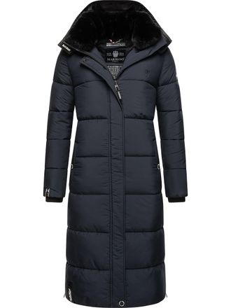 Marikoo Damen Wintermantel Warmer Steppmantel lang mit Abnehmbarer Kapuze Reliziaa Navy Gr. XXL